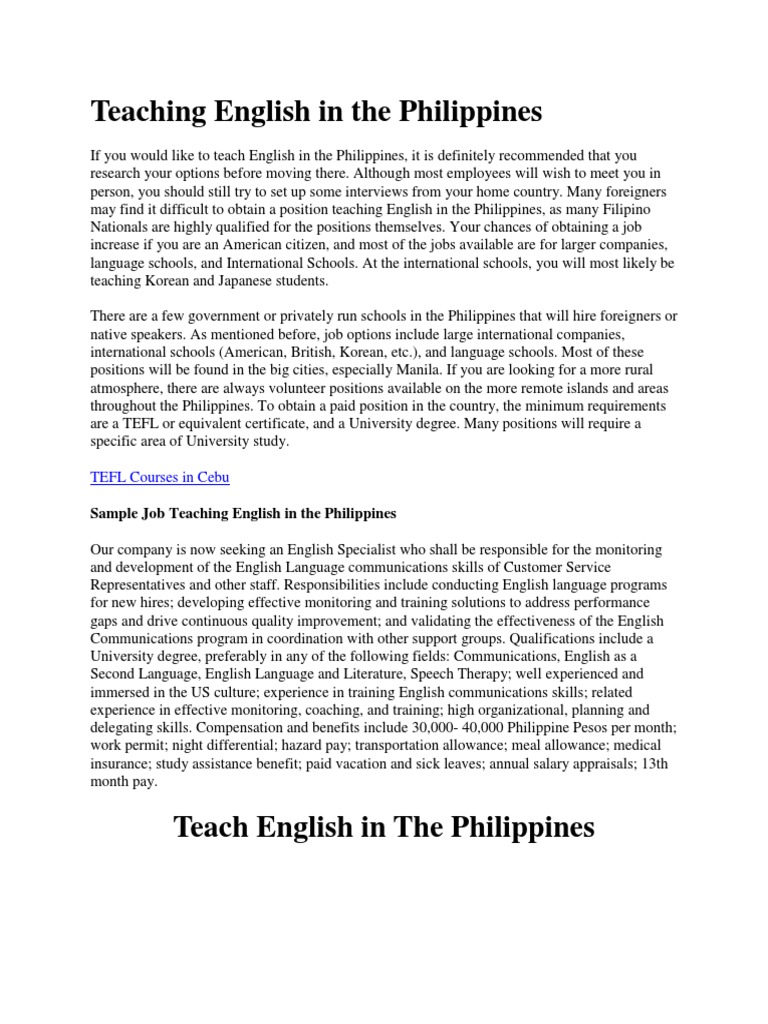 Teaching English in The Philippines | PDF | Teaching English As A ...