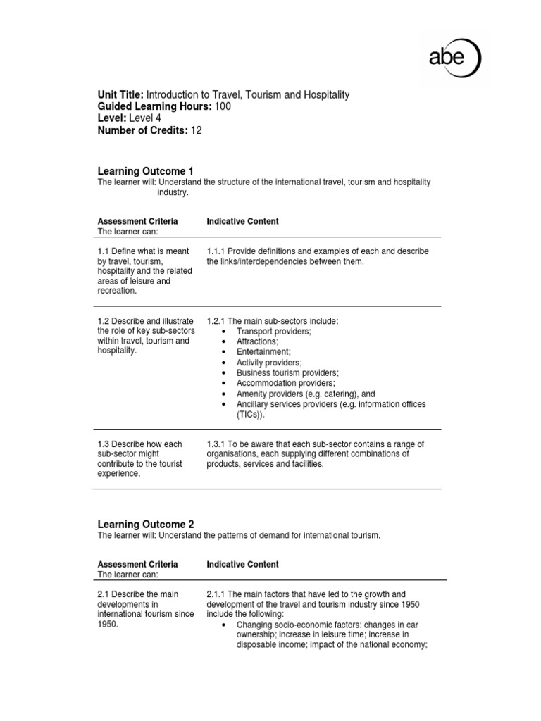 Level 4 Travel and Tourism Overview | PDF | Tourism | Distribution ...