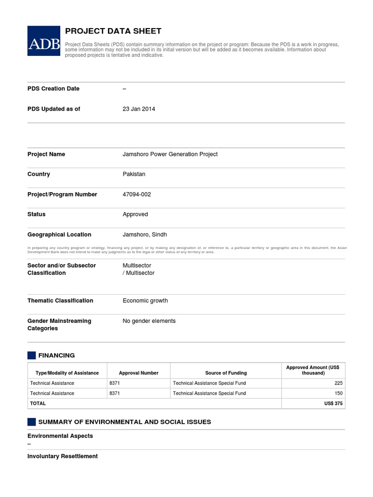 ADB-Project-47094002 | Environmental Impact Assessment | Feasibility Study