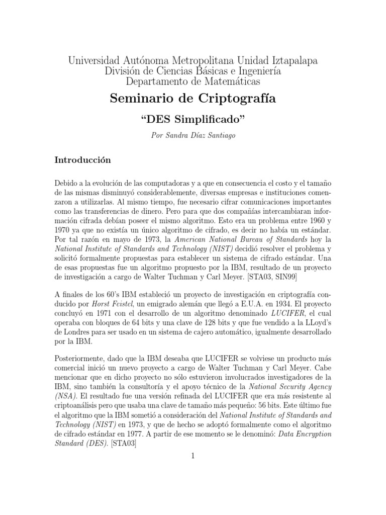 Seminario S-DES: Criptografía Simplificada | PDF | Clave (criptografía) | Ascii