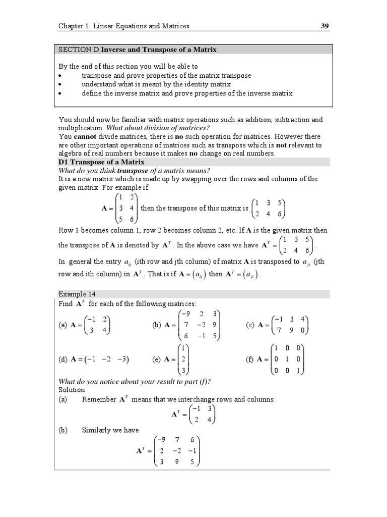 Matrix Inverse and Transpose | PDF | Matrix (Mathematics) | Matrix Theory Matrix Inverse and Transpose | PDF | Matrix (Mathematics) | Matrix Theory