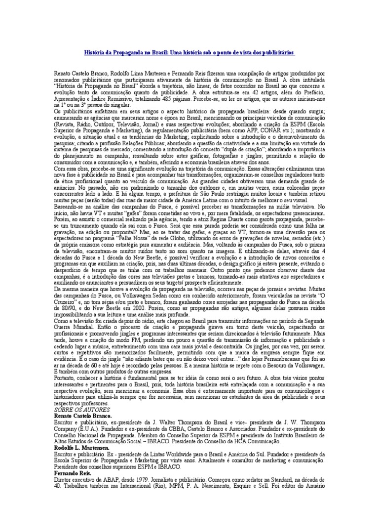 História Da Propaganda No Brasil | PDF | Propagandismo | Publicidade