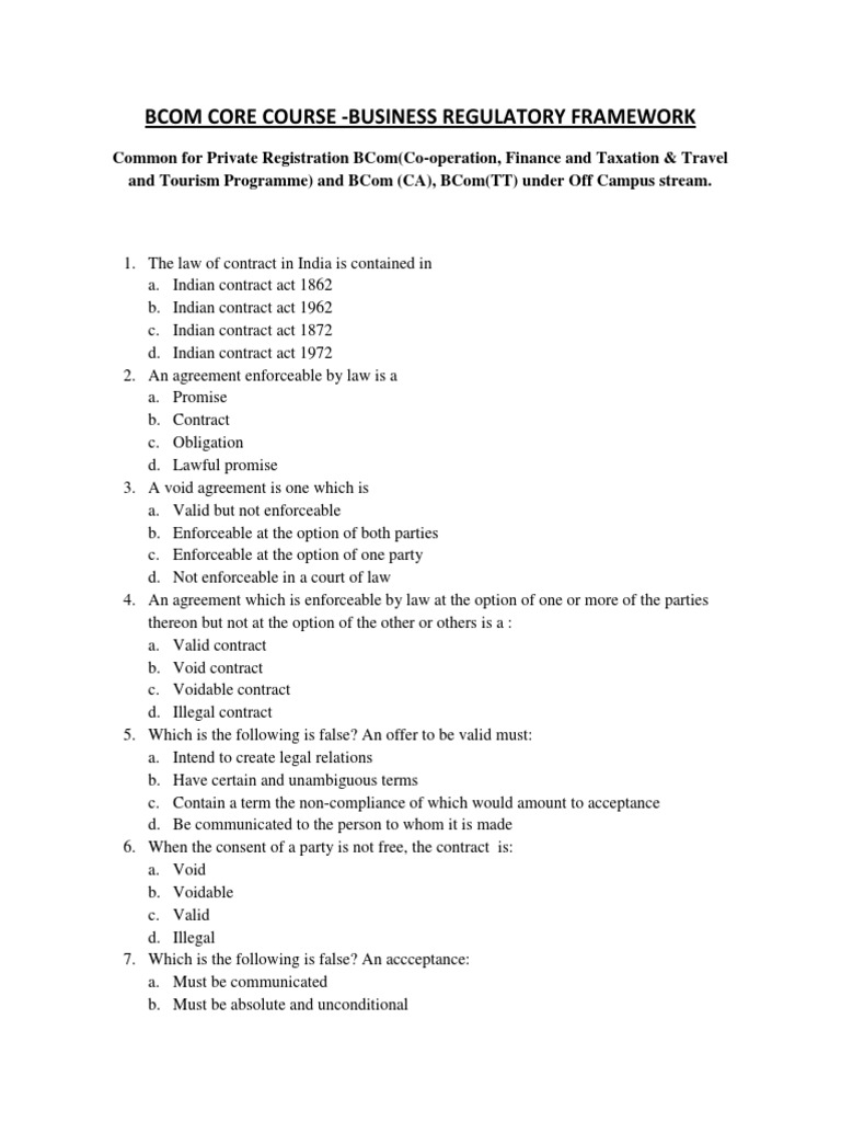Business Regulatory Framework | PDF | Misrepresentation | Consideration