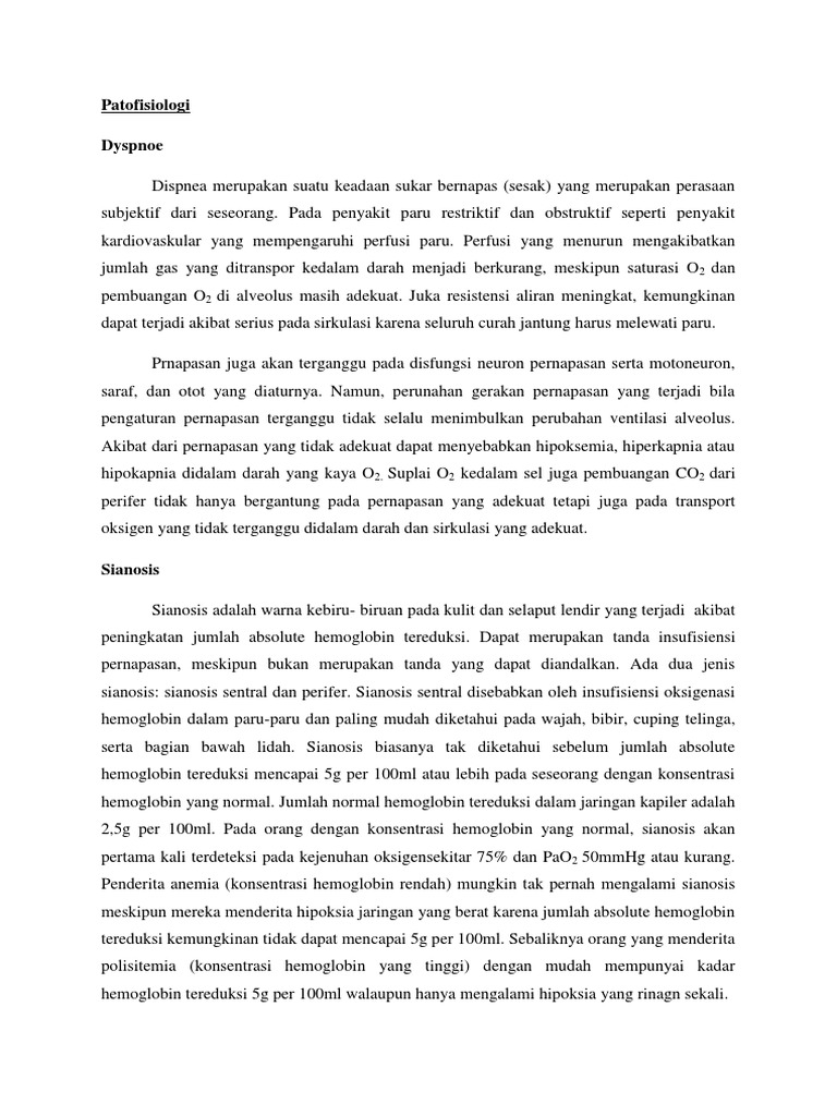 Patofisiologi Dispneu, Sianosis, Pucat | PDF | Perjalanan