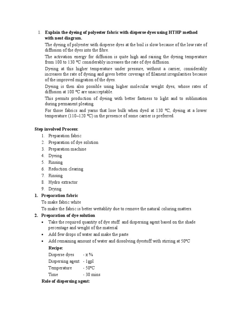 Polyester Dyeing Process Using HTHP | PDF | Dyeing | Dye