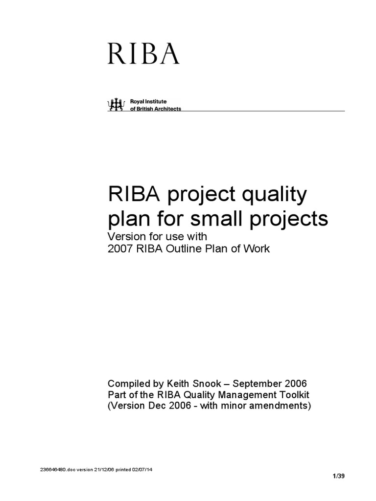 RIBA ProjecRIBA Project Quality Plan For Small Projectst Quality Plan ...