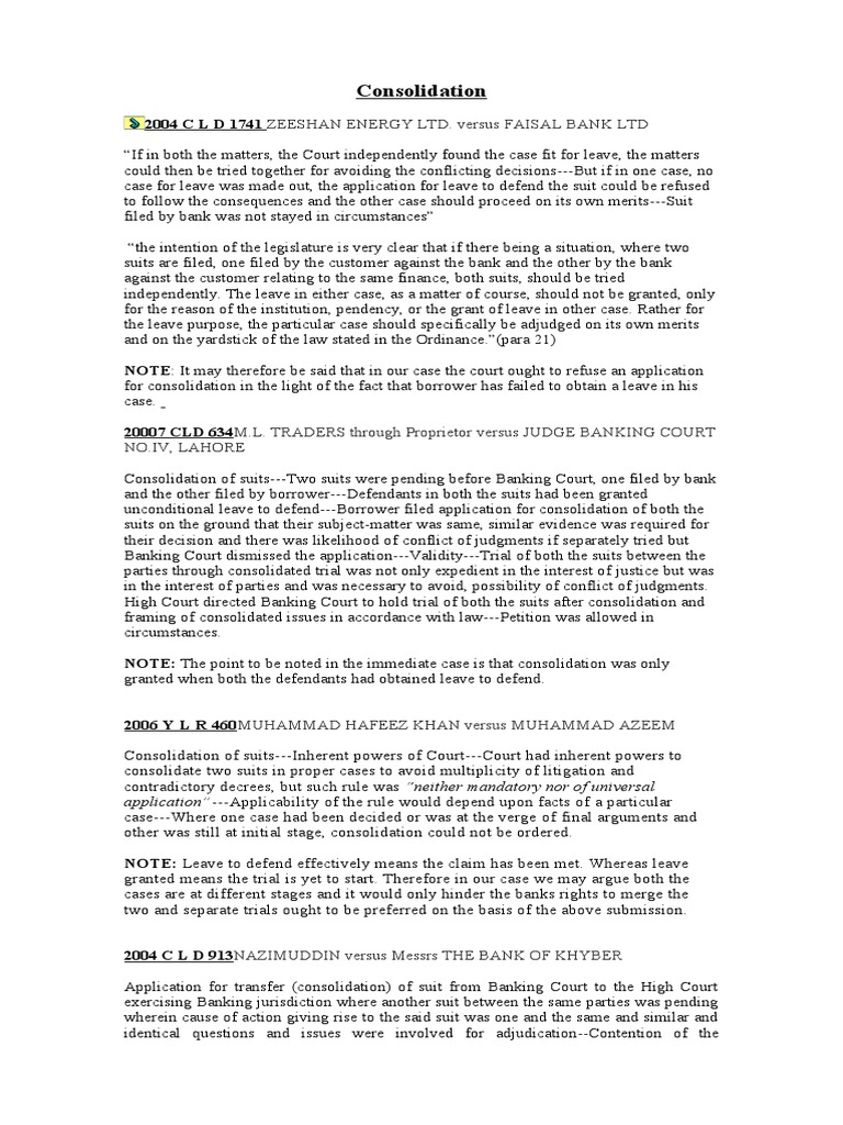 Note Consolidation in Banking Cases | PDF | Leisure | Business