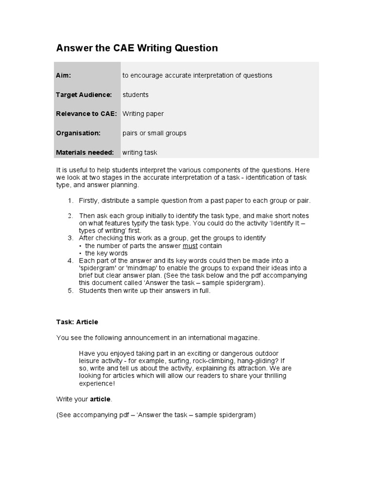 Answer The Cae Writing Question | PDF