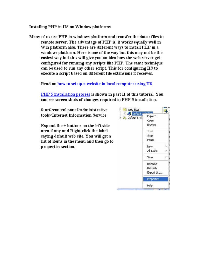 Installing Php In Iis On Window Platforms Pdf Php Internet