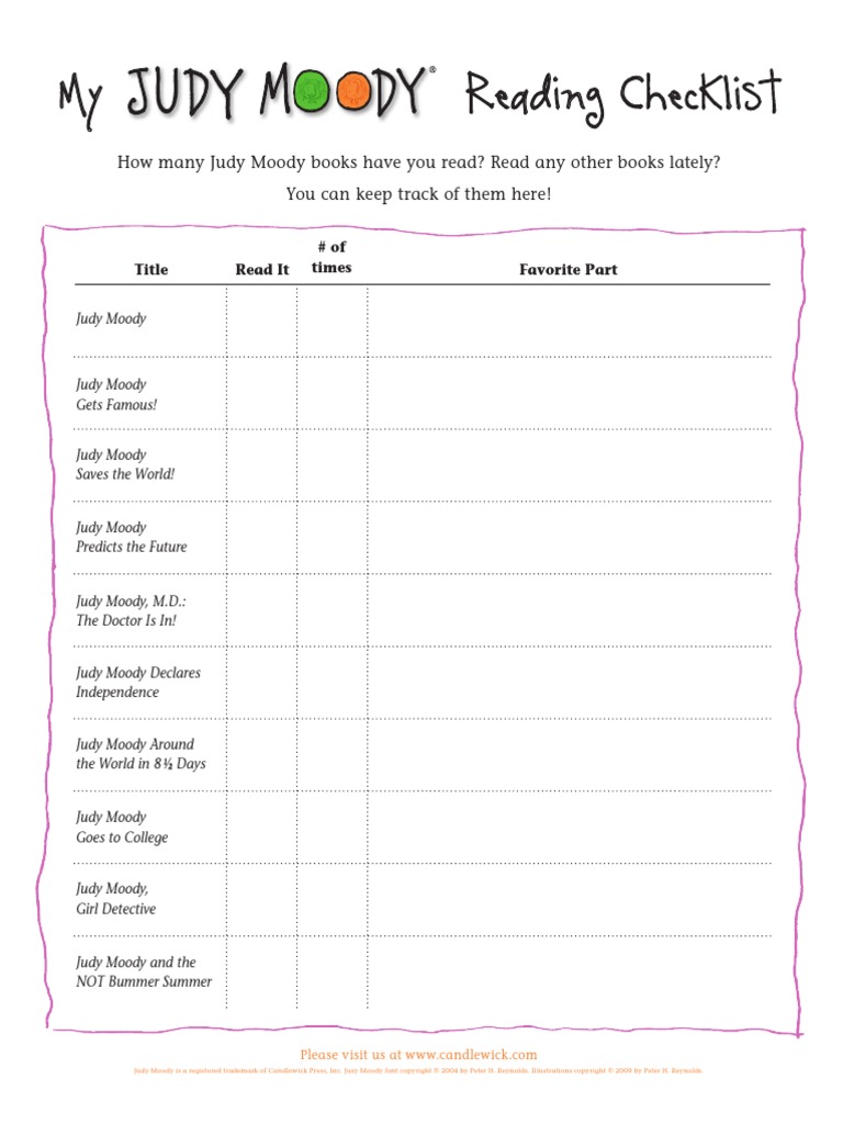 The Judy Moody Reading Log | PDF