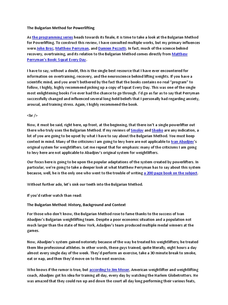 The Bulgarian Method For Powerlifting | PDF | Physical Exercise ...
