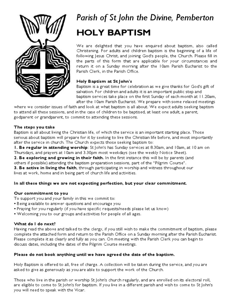 baptism application form st johns pemberton 2014 | Sacraments | Baptism