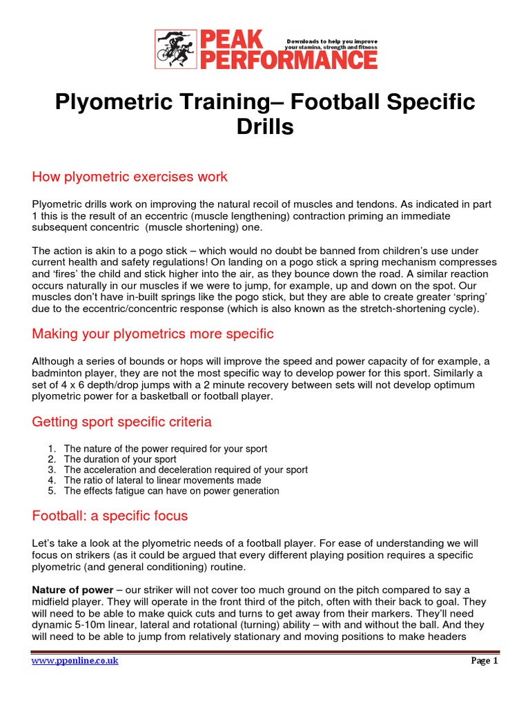 Plyometric Training Football Drills | PDF | Muscle Contraction | Self Care
