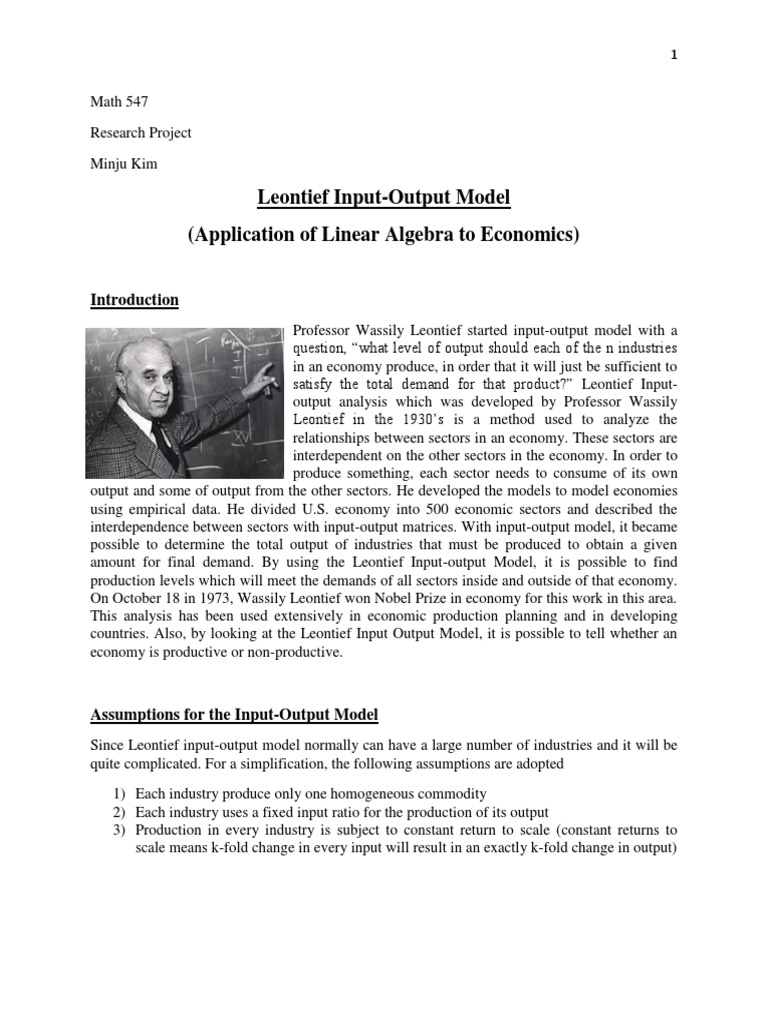 M Kim Section001 Leontief IO Model | PDF | Input–Output Model | Matrix (Mathematics)