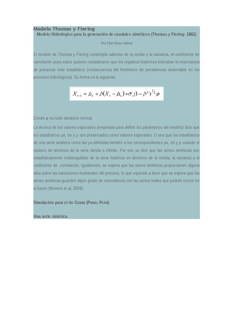 Modelo Thomas y Fiering en Hidrología | PDF