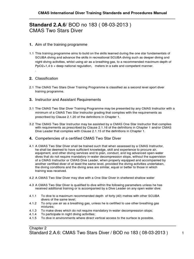 CMAS Two Star Diver Training Standards | PDF | Scuba Diving ...