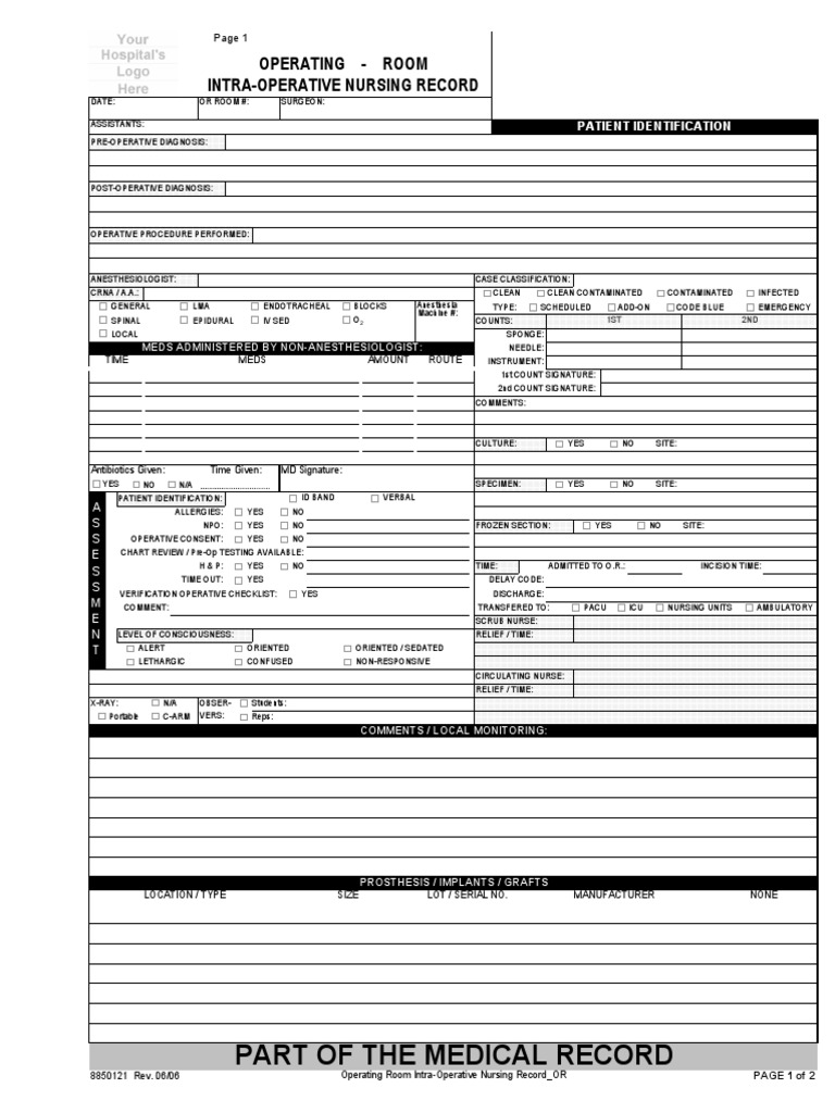 Intraoperative Record | PDF | Surgery | Anesthesia