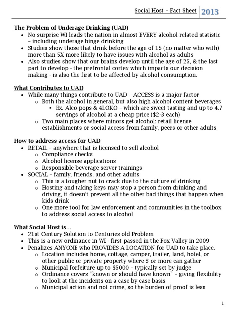 Social Host Fact Sheet | PDF | Justice | Crime & Violence