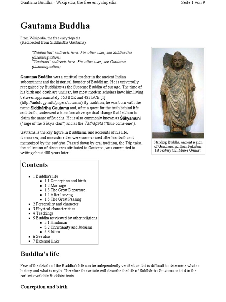 Gautama Buddha - Wikipedia, The Free Encyclopedia | PDF | Enlightenment ...