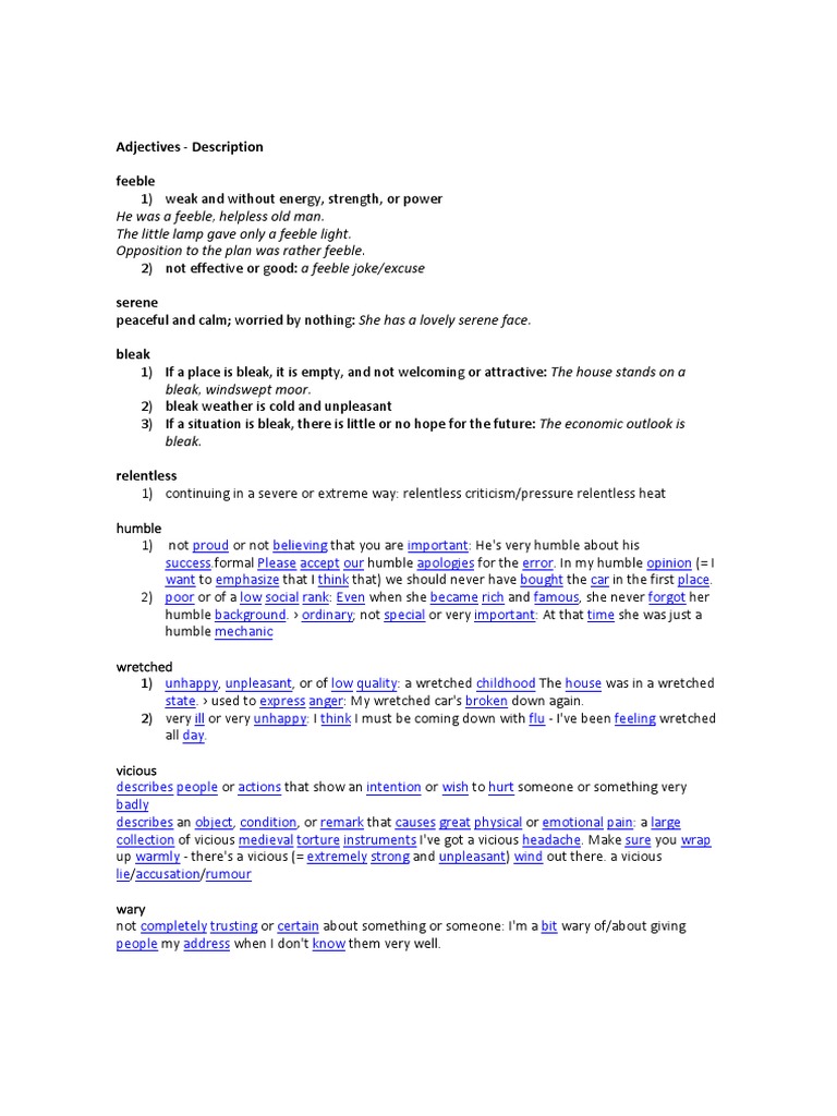 Adjectives Description Feeble | PDF