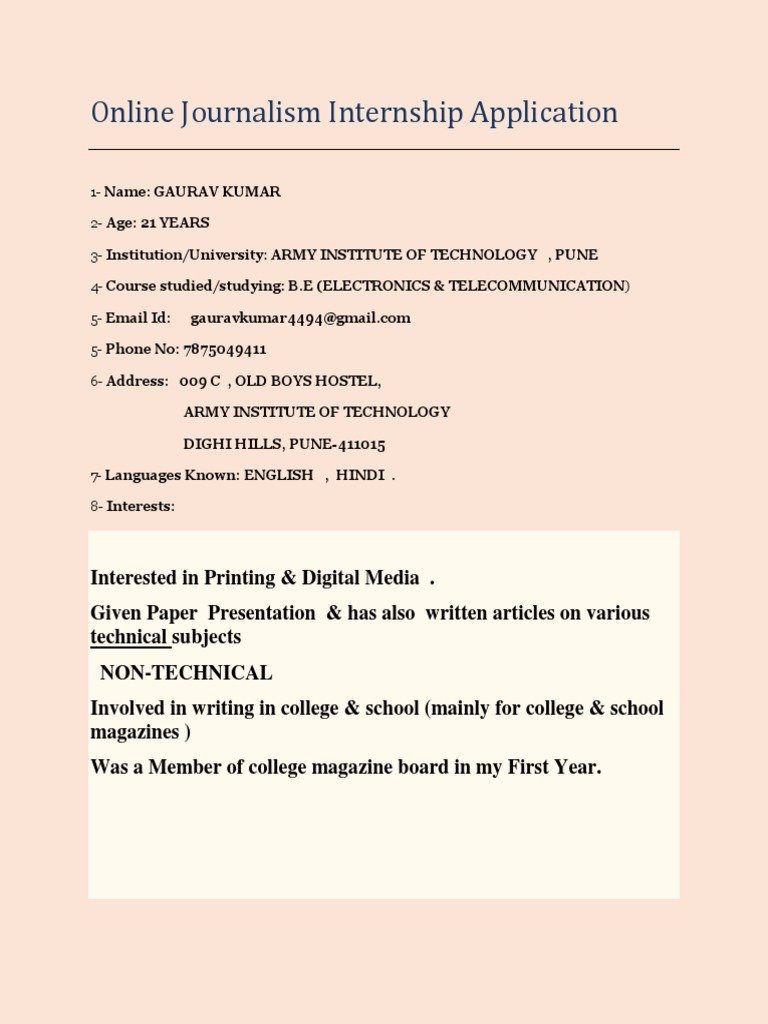 Online Journalism Internship Application | PDF | Bollywood