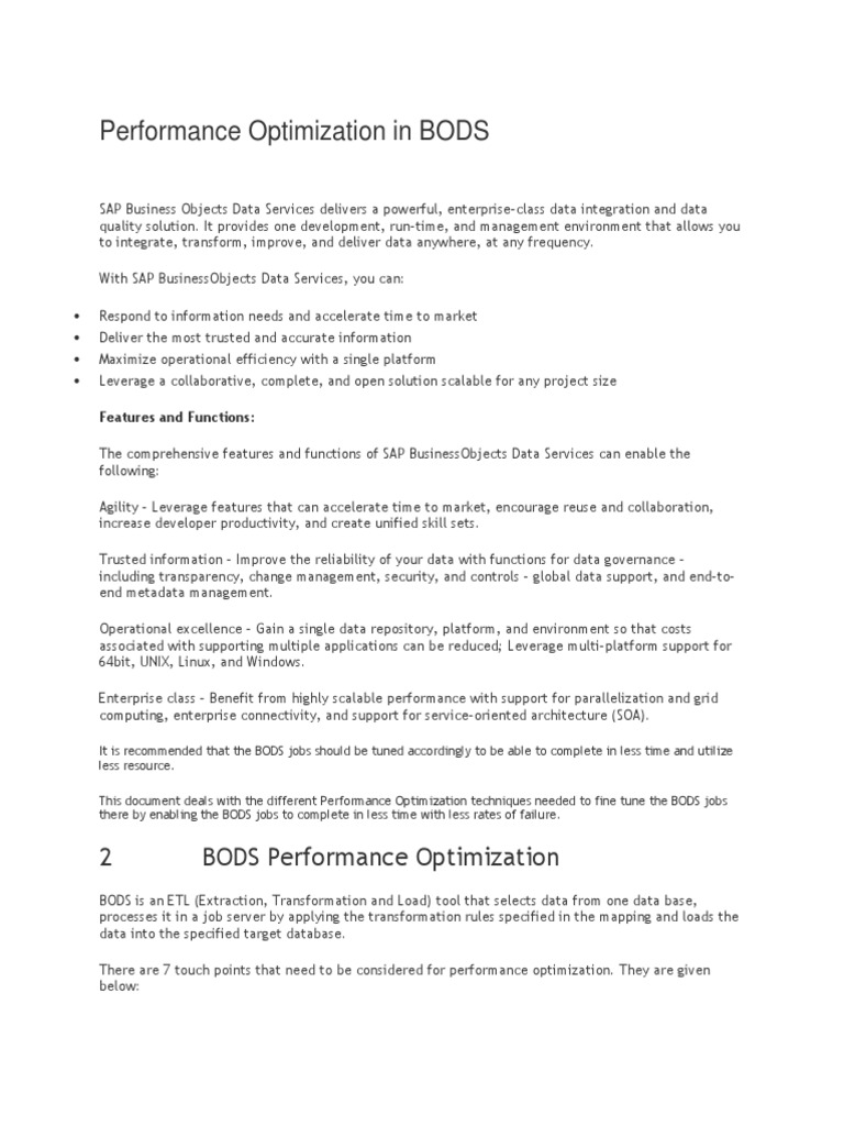 Performance Optimization in BODS | PDF | Databases | Database Index