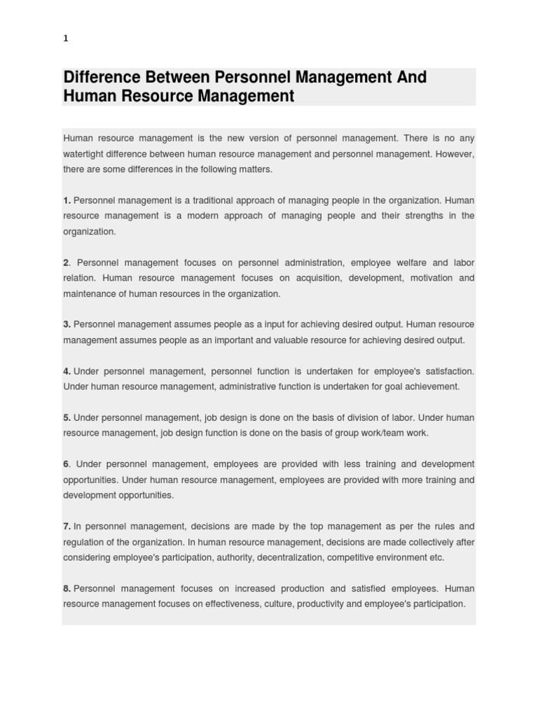 HRM vs Personnel Management Explained | PDF | Human Resource Management ...