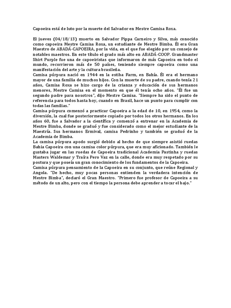 Capoeira Mestre Camisa Roxa | PDF | Arte