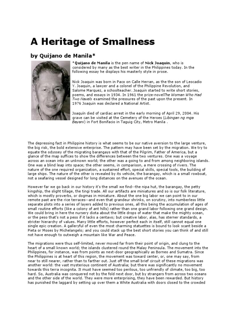A Heritage of Smallness by Nick Joaquin