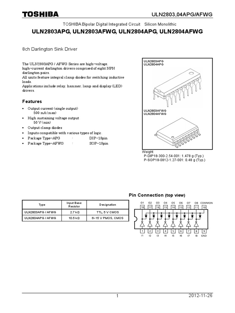 ULN2803APG Datasheet en 20121126 | Power Supply | Cmos