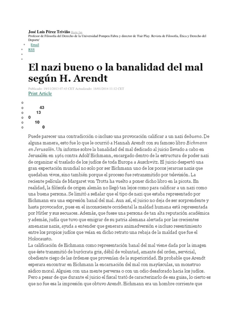 La Banalidad Del Mal Según Hanna Arendt | PDF | Hannah Arendt | Filosofía
