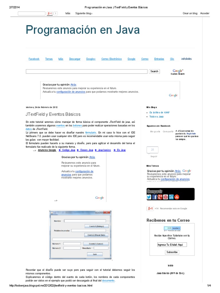 Programación en Java_ JTextField y Eventos Básicos | PDF | Páginas del servidor Java | Java ...