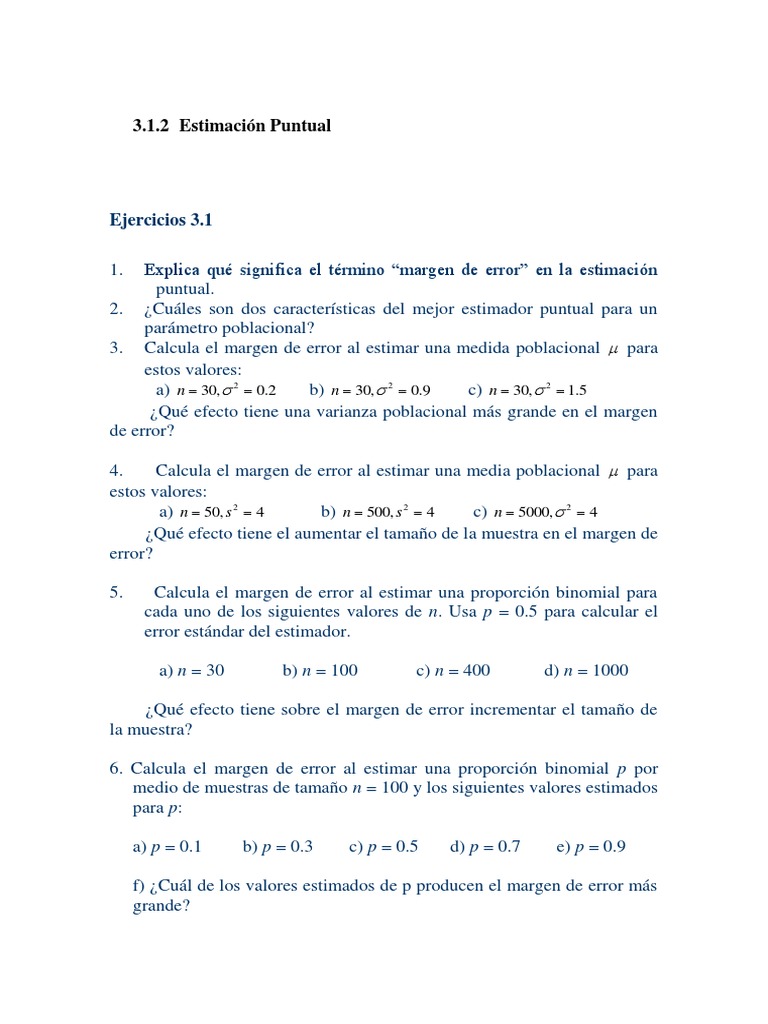 3.1 Ejercicios Estimación Puntual | PDF | Muestreo (Estadísticas) | Teoría de la estimación