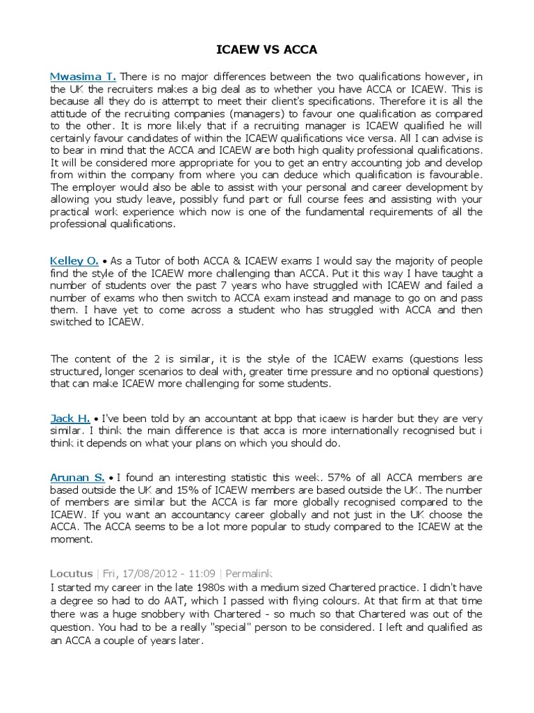 Icaew Vs Acca | PDF | Accountant | Accounting