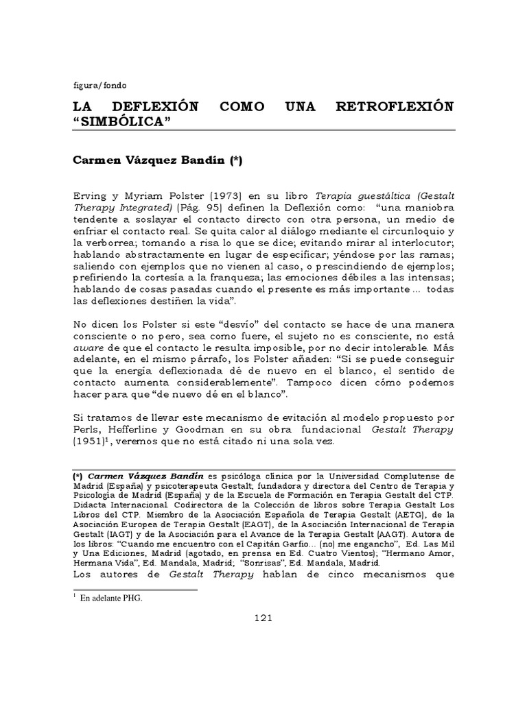 Deflexión y Retroflexión en Gestalt | PDF | Terapia Gestalt ...