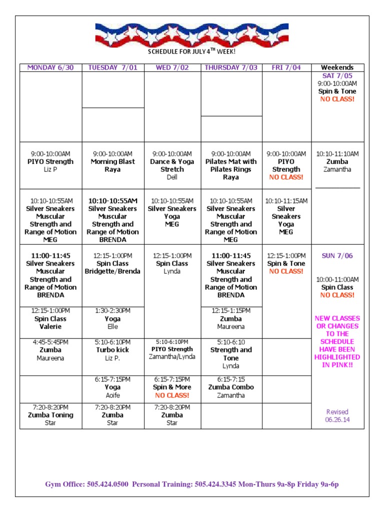July 4th Class Schedule | PDF | Sports & Recreation
