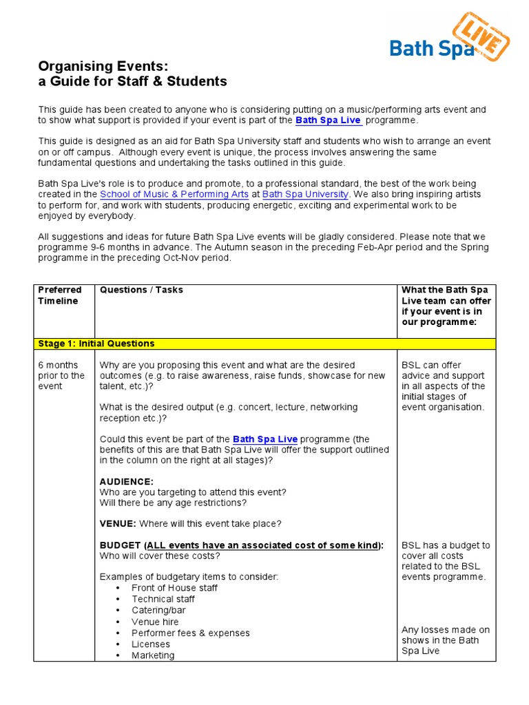 Organising Events: A Guide For Staff & Students: School of Music ...