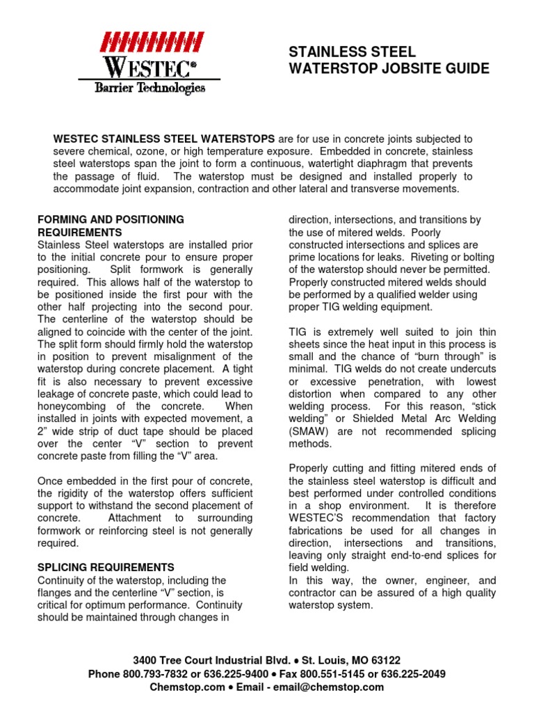 Westec Stainless Steel Waterstop Installation Guide | PDF | Electric ...