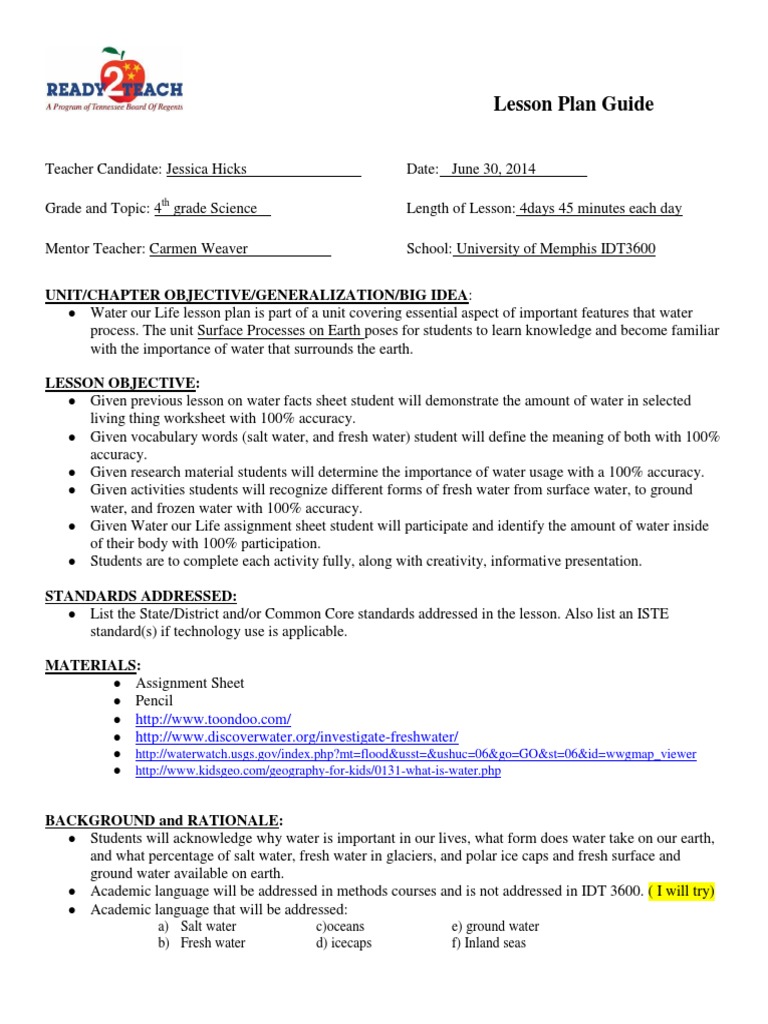 Water Our Life2 | PDF | Lesson Plan | Water