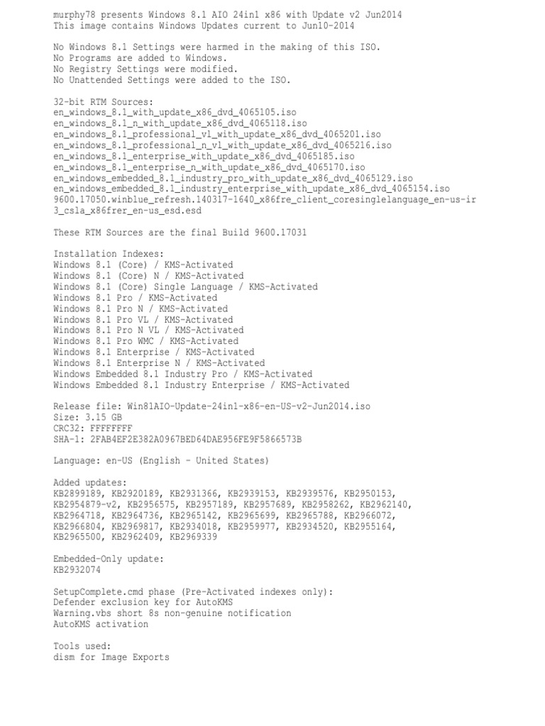 README 8.1 AIO x86 v2 Jun2014 | PDF | Windows 8.1 | Microsoft Windows