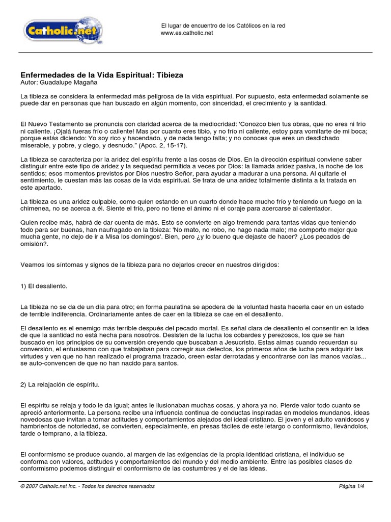 Síntomas de la Tibieza Espiritual | PDF | Pecado | Amor