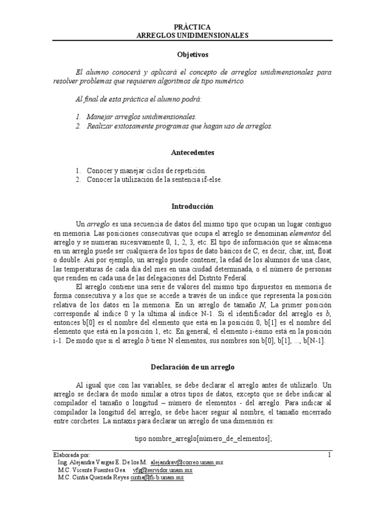 Arreglos Unidimensionales | PDF