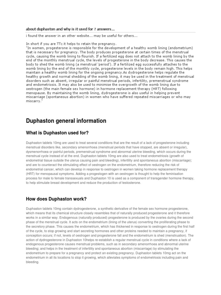 About Duphaston and Why Is It Used For | PDF | Menstruation | Menstrual ...
