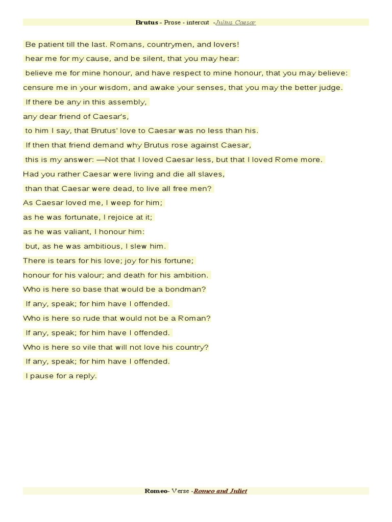Brutus speech from Julius Caesar | PDF