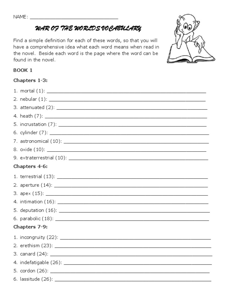 War of the Worlds Vocabulary Guide | PDF