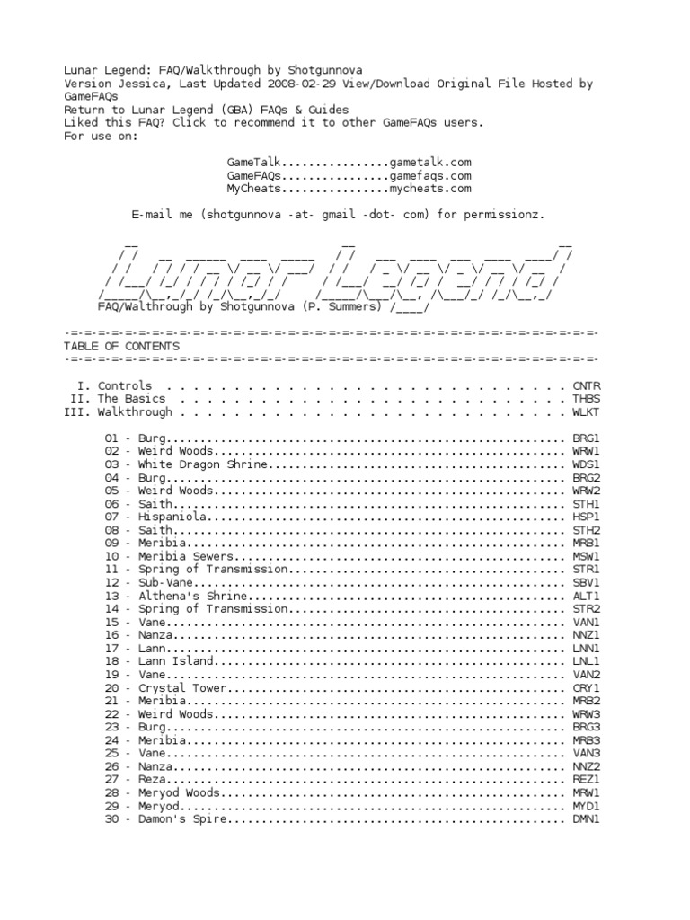 Lunar Legend | PDF | Strategy Guide | Menu (Computing)