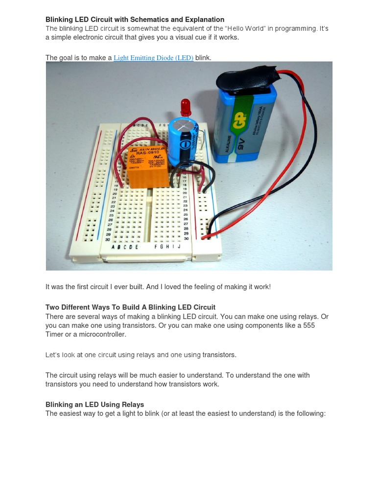 Blinking LED Circuit With Schematics and Explanation | PDF | Relay ...