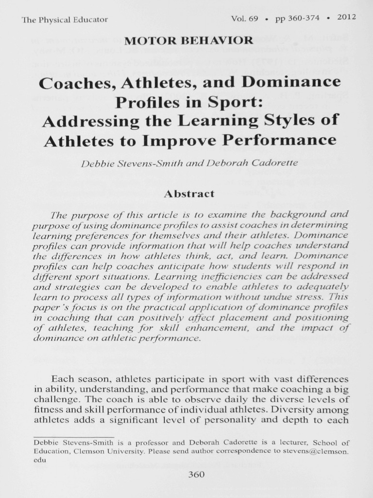 Dominance Profiles in Athletic Coaching | PDF | Lateralization Of Brain ...