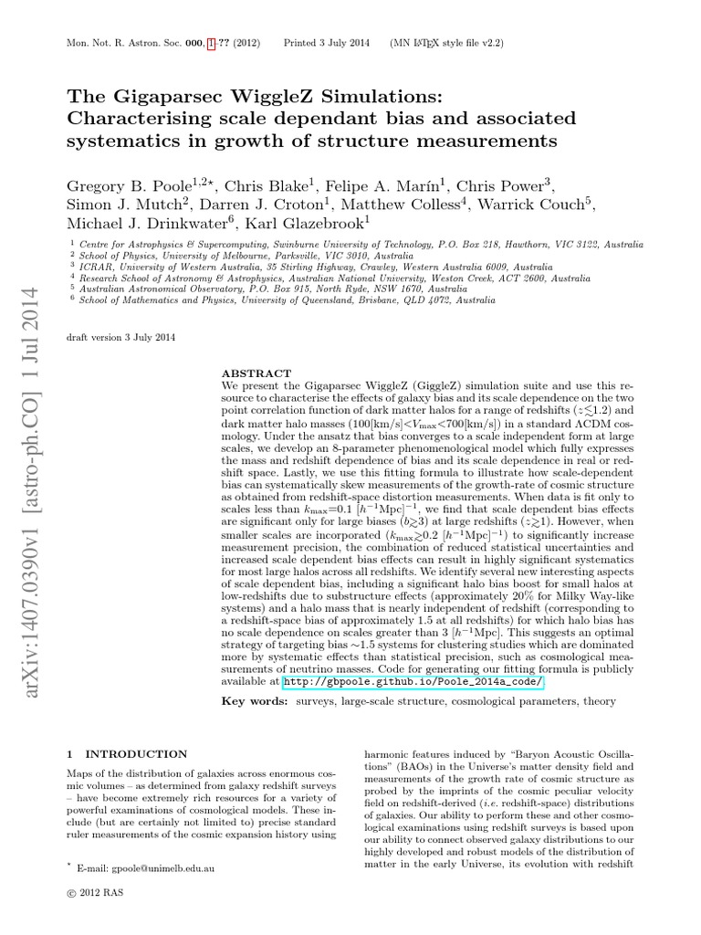 The Gigaparsec Wigglez Simulations: Characterising Scale Dependant Bias ...
