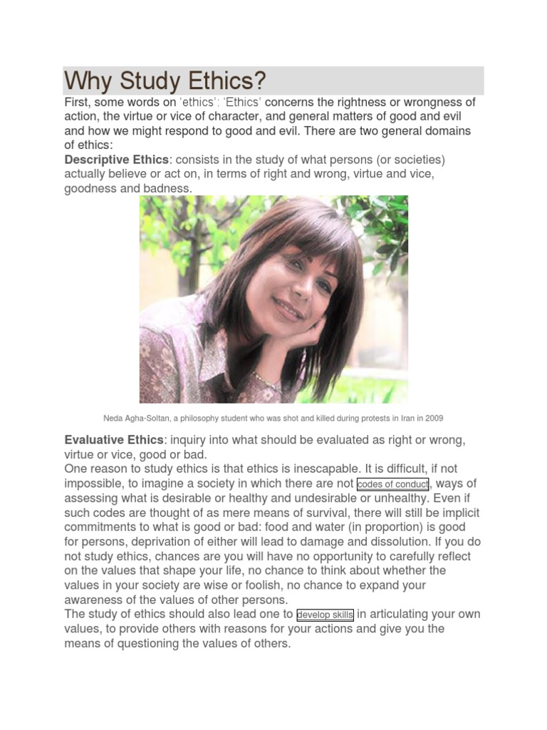 Why Study Ethics? Key Reasons and Objectives | PDF | Value (Ethics ...